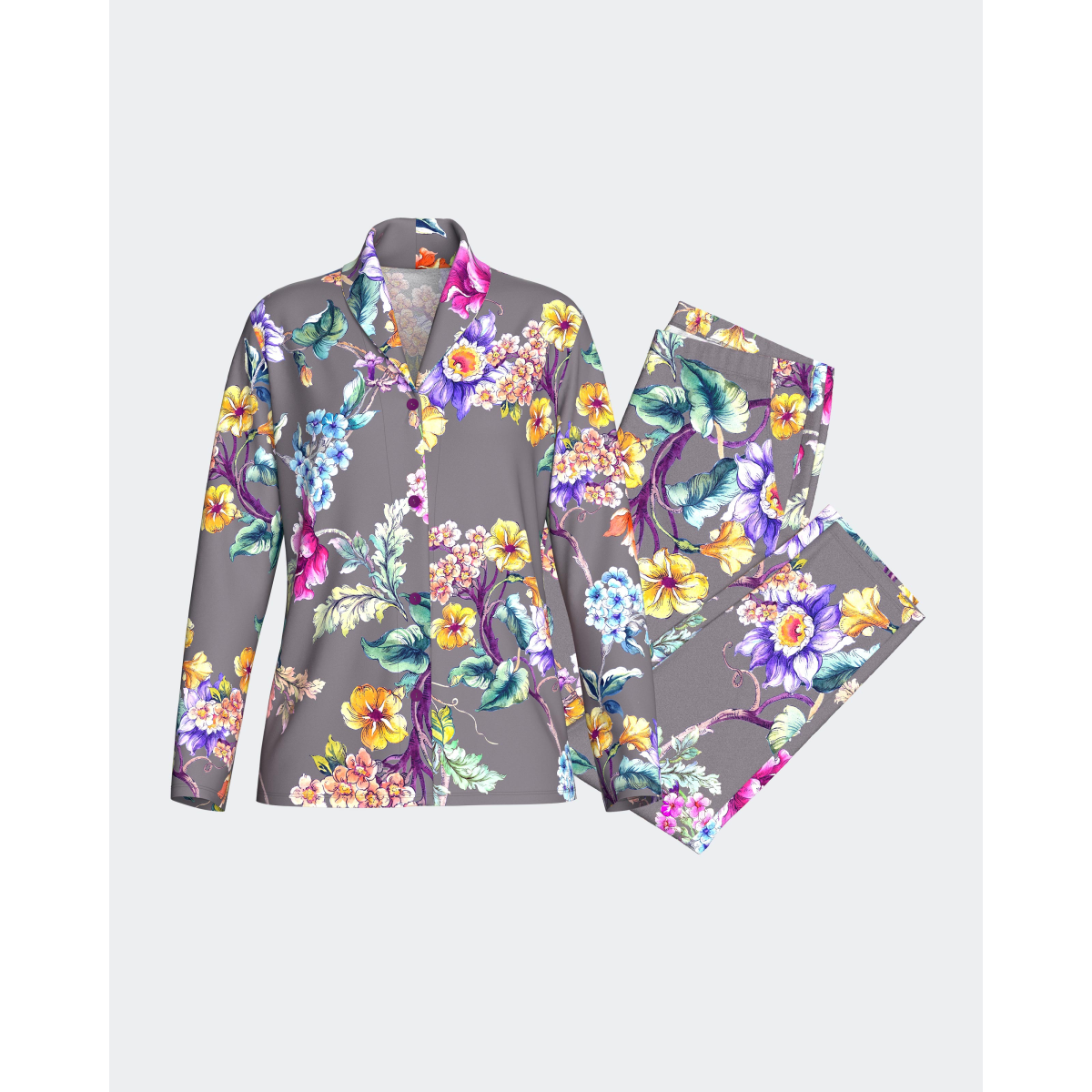 Women's pyjama with buttons in Cotton Modal - N92-IM8587N9200-GY046 ...