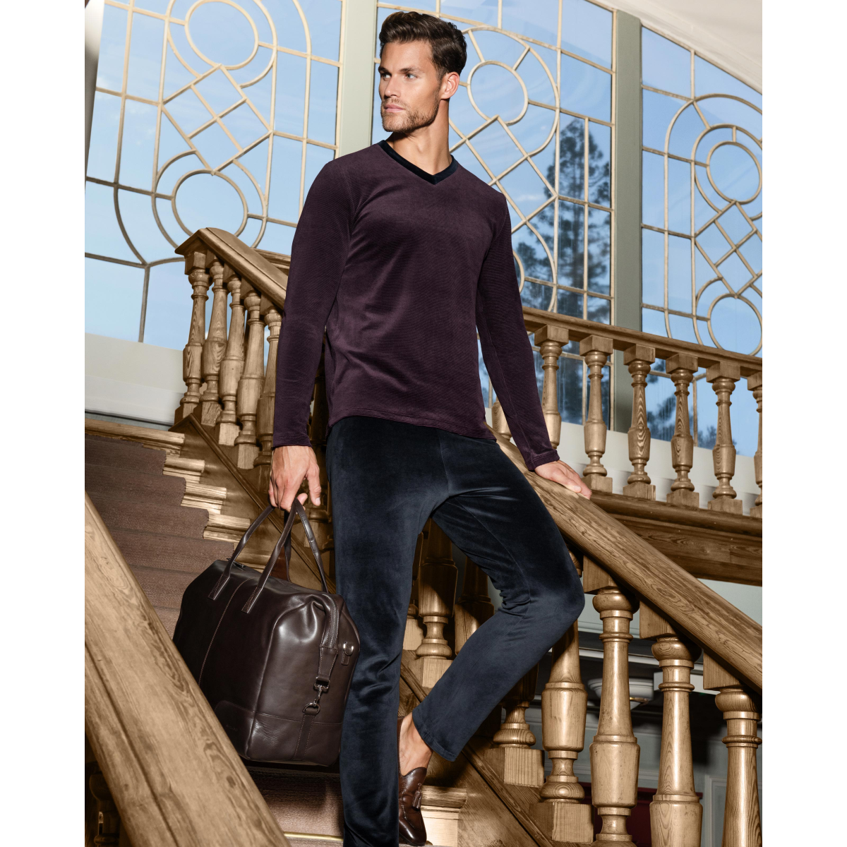 Men's pyjamas with thermal velvet texture - M85-IM1552M8500-BD010 - IMPETUS